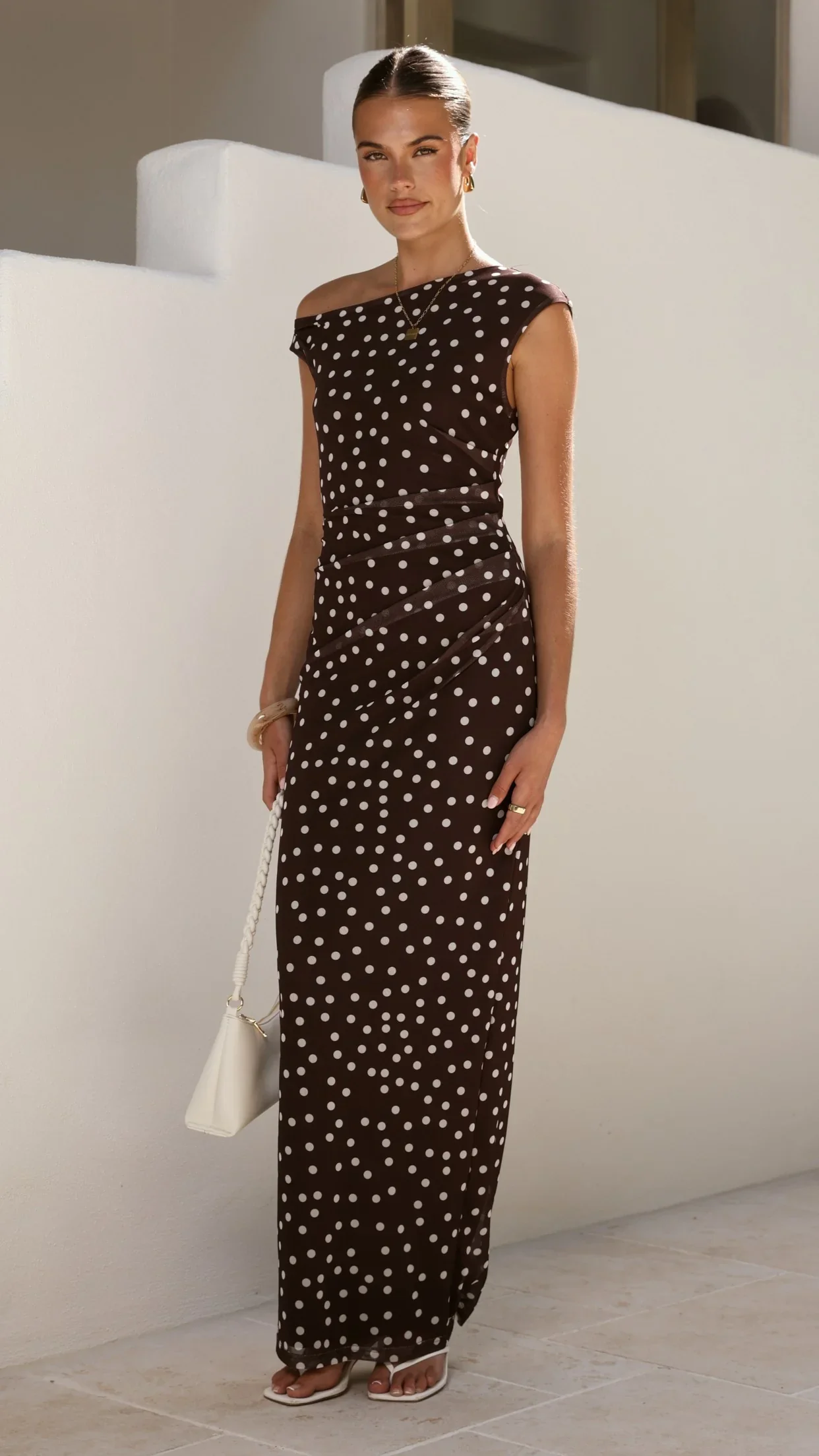 Lilani Maxi Dress - Chocolate/White Polka Dot - Rosylucy