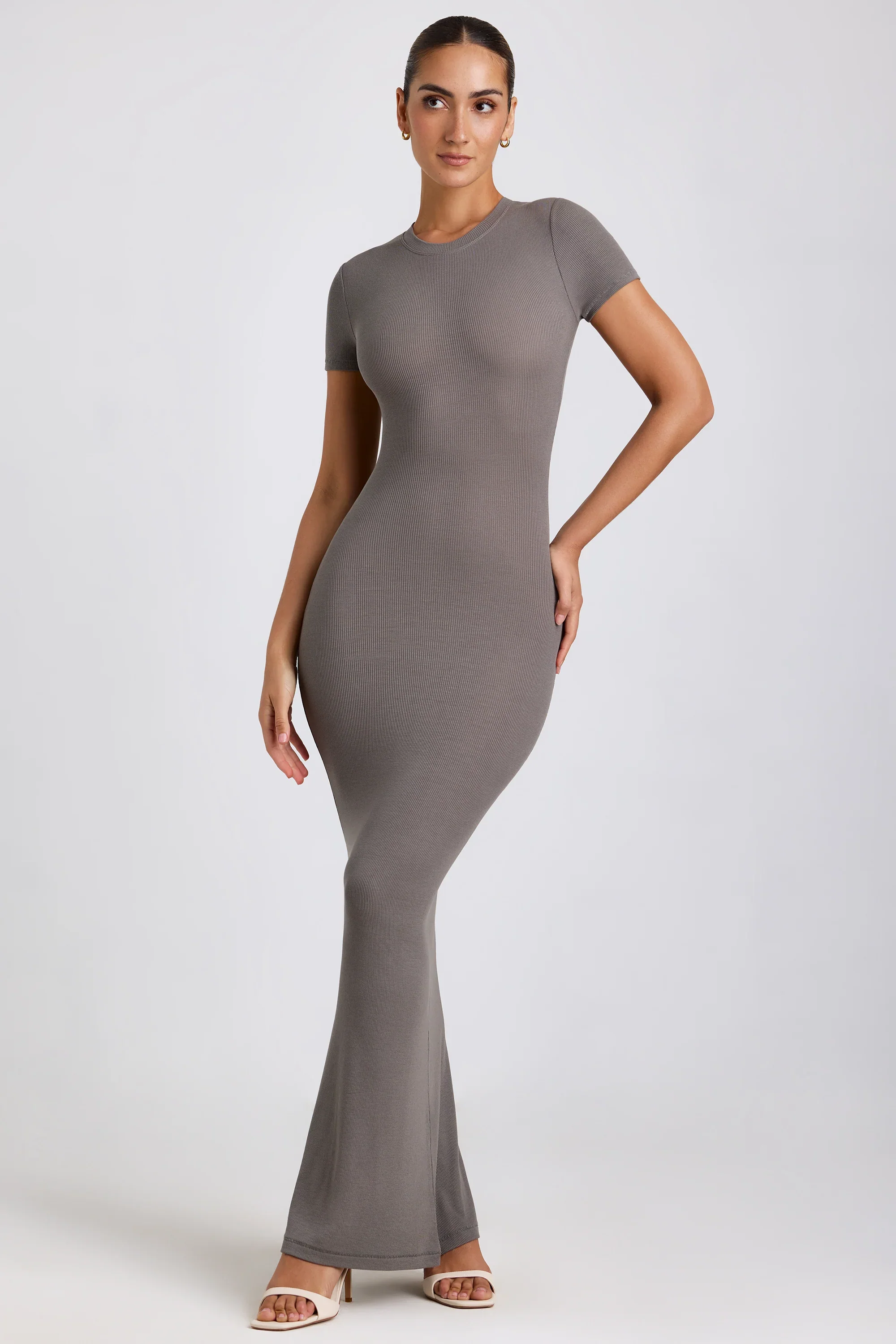 Ribbed Modal Maxi Dress in Grey - Kateproms