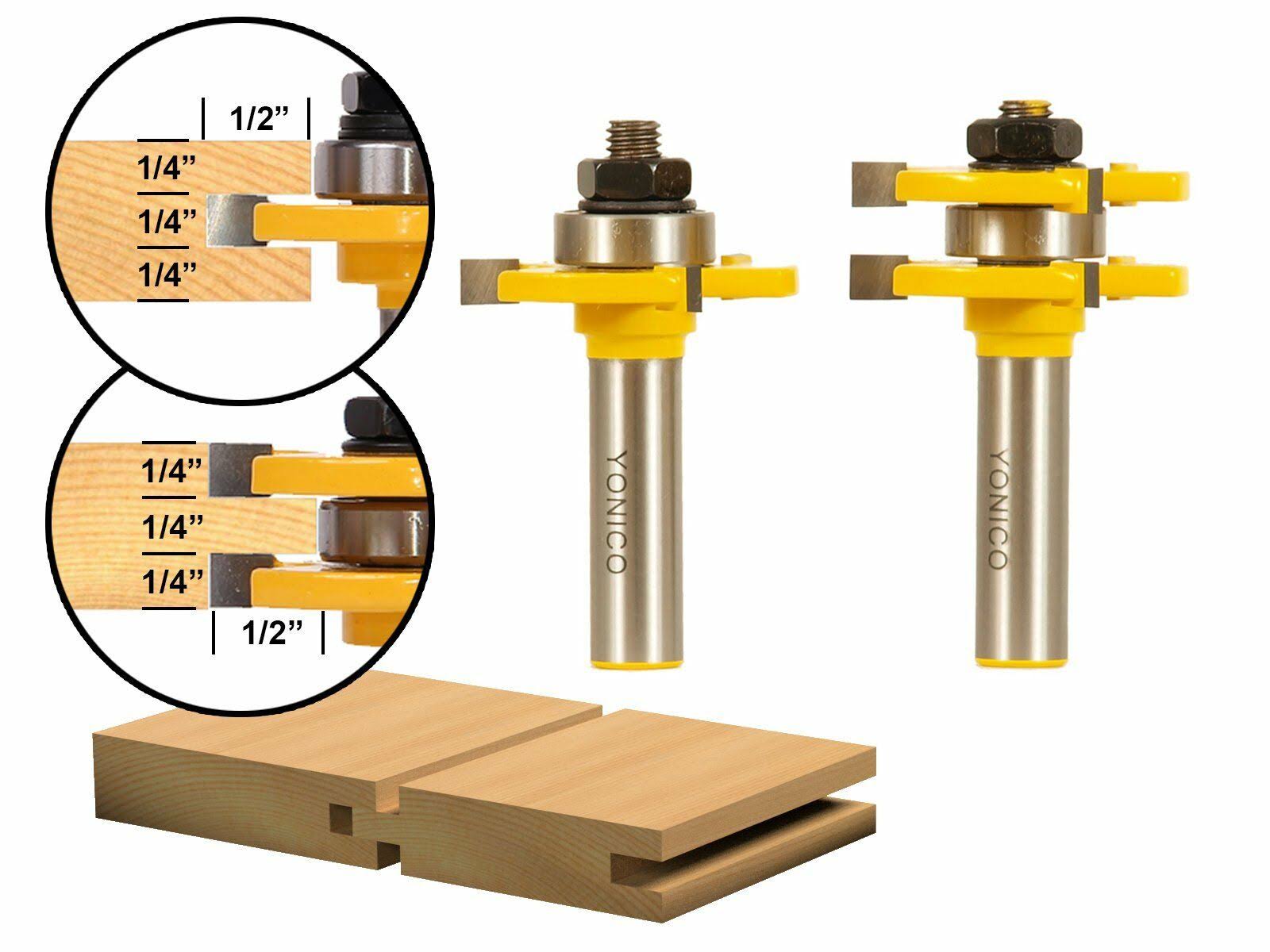 Yonico 15221 - Matched Tongue and Groove Router Bit Set 1/2 inch Shank ...