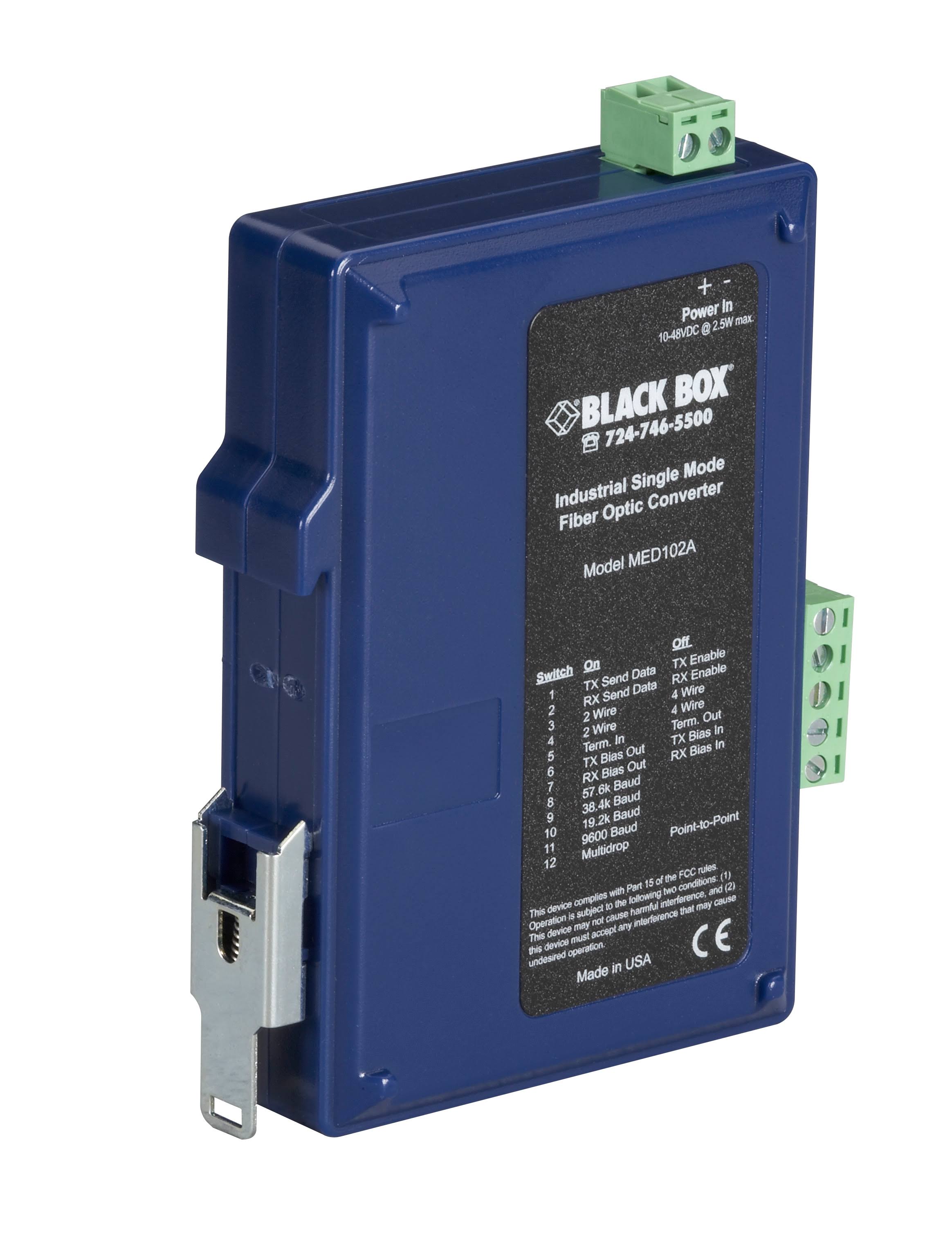 Black Box Industrial DIN Rail RS-232/RS-422/RS-485-Fiber Driver - Terminal Block to SC Single ...