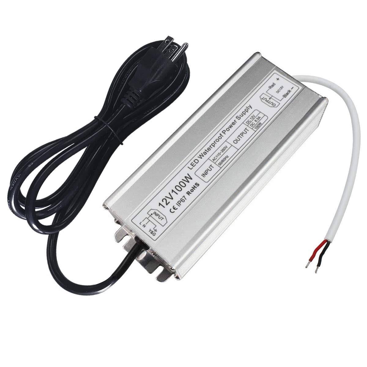 YGS-Tech 12V LED Power Supply 100W, Waterproof Low Voltage Transformer ...