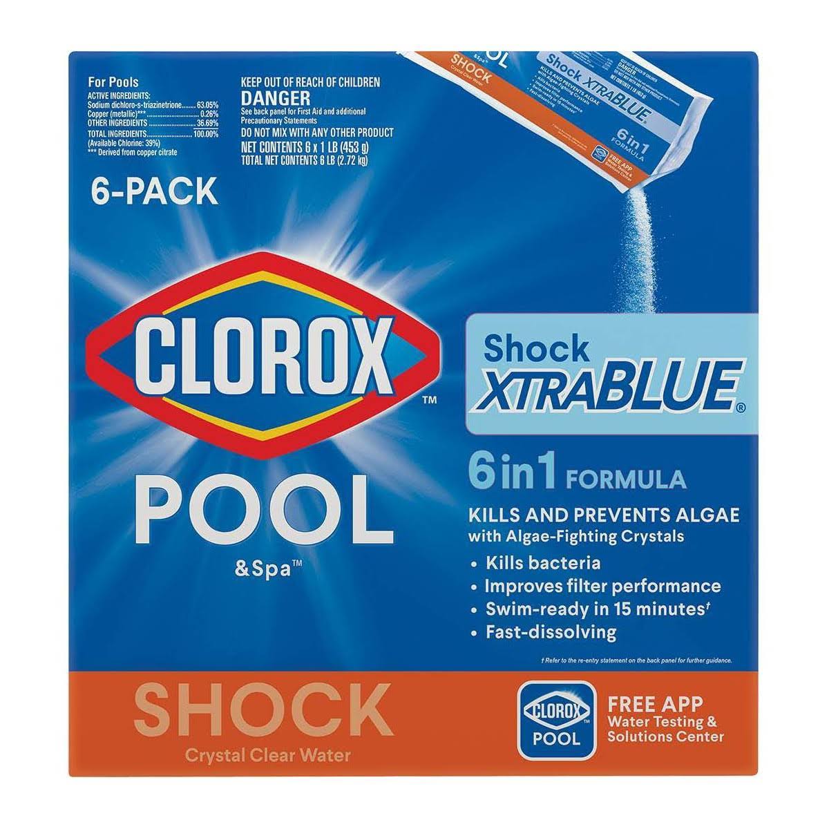 Clorox Pool & Spa Shock, Xtra Blue 2, 6-Pack - 6 pack, 1 lb packs - WXF-02