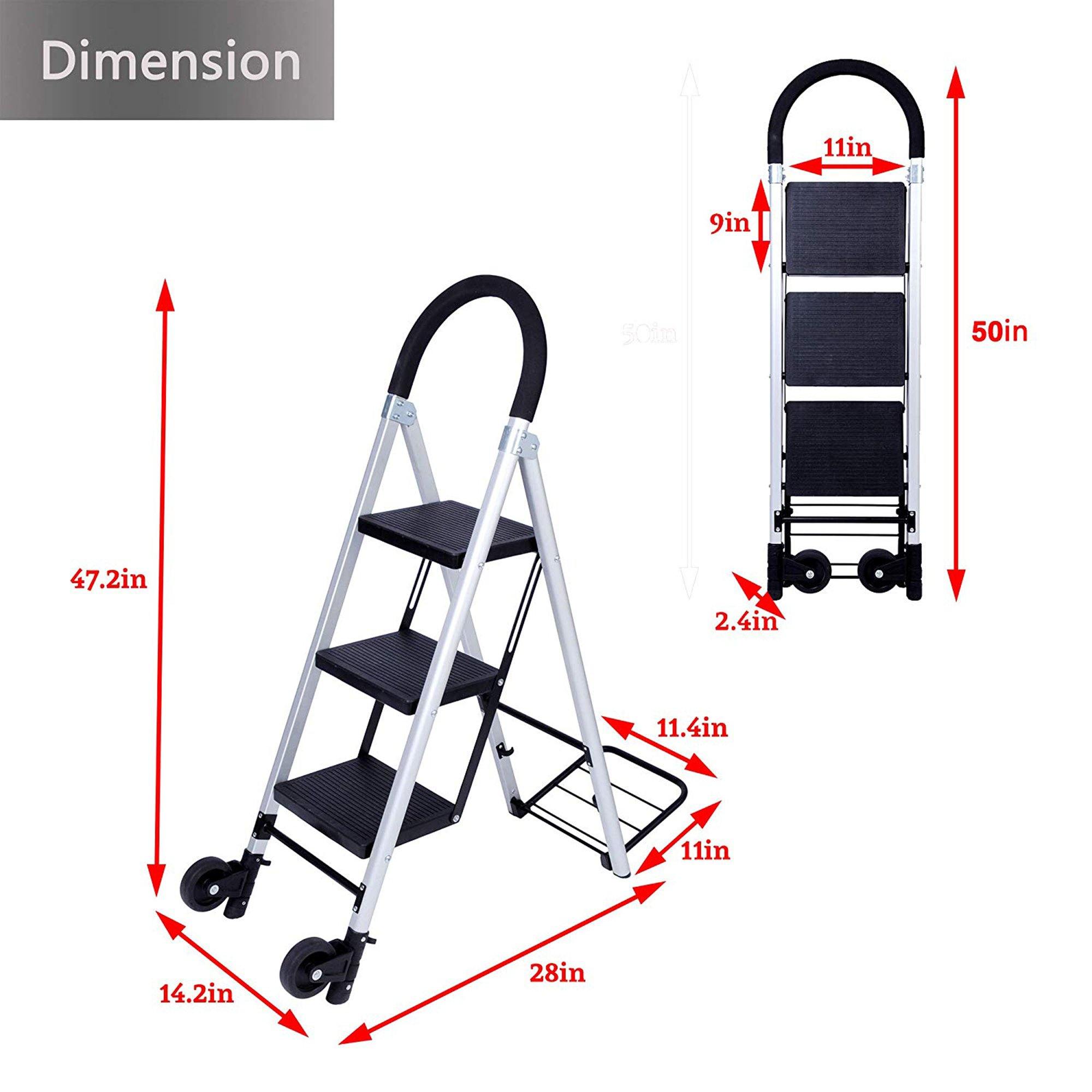 3 Step Ladder Folding Hand Truck 2 in 1 Convertible Aluminum Ladders ...