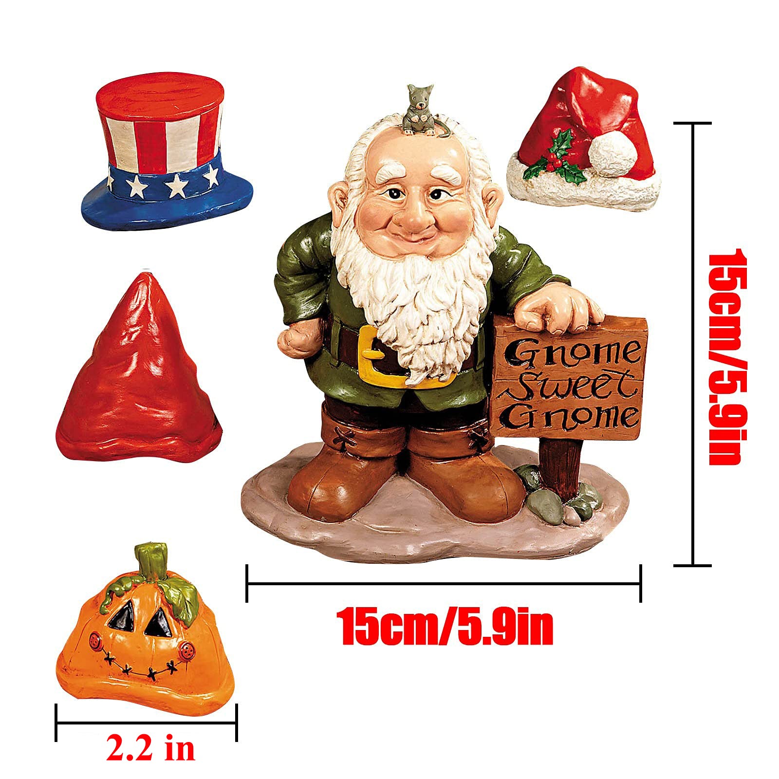 Gnome Greeter with 4 Seasonal Hats and Sign