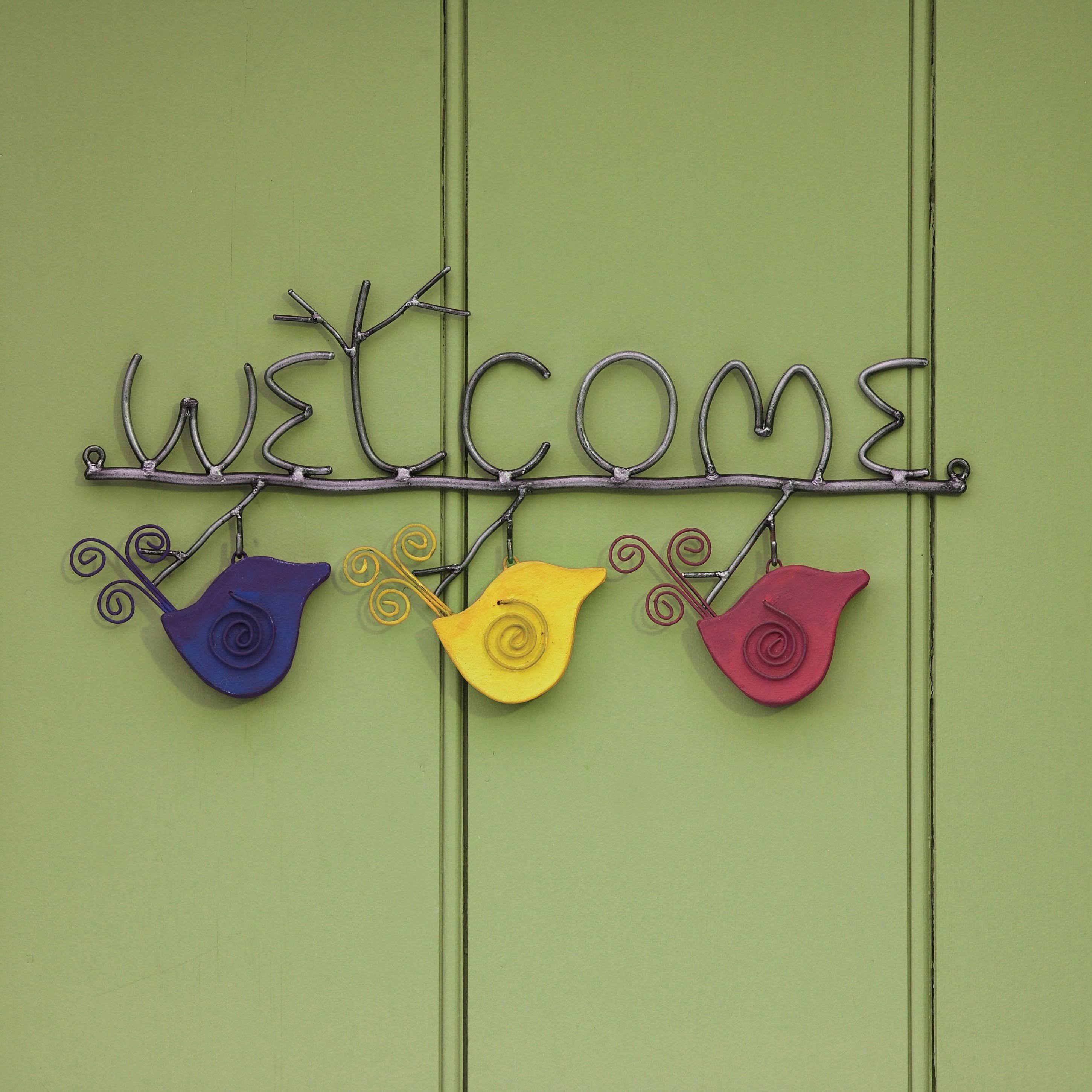 🔥Ancient Graffiti ANCIENTAG1103W Hanging Wire Birds Welcome Sign - CT-03-s