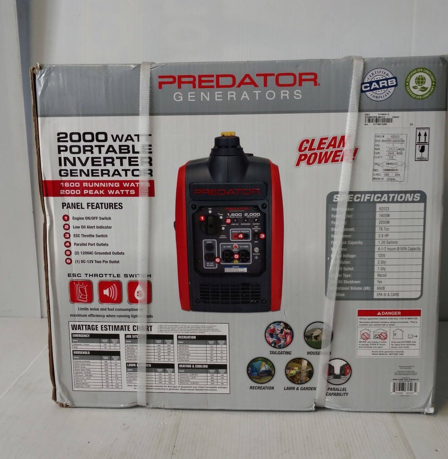 Predator 2000 Watt Super Quiet Inverter Generator 62523 - Hrazda Predator 2000 Watt Super Quiet Inverter Generator 62523 - Hrazda