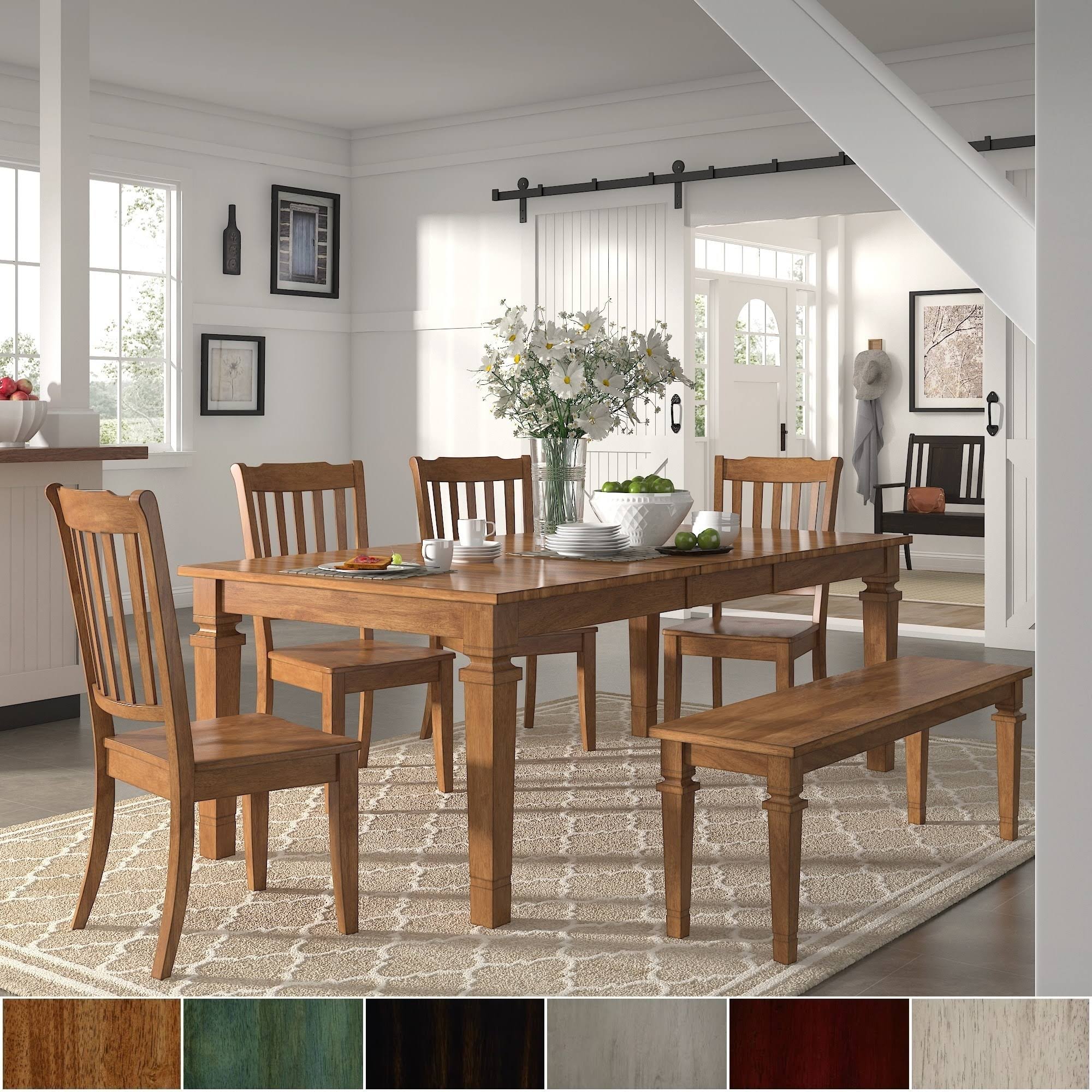 Elena Oak Extendable Rectangular Dining Set Slat Back Chairs By