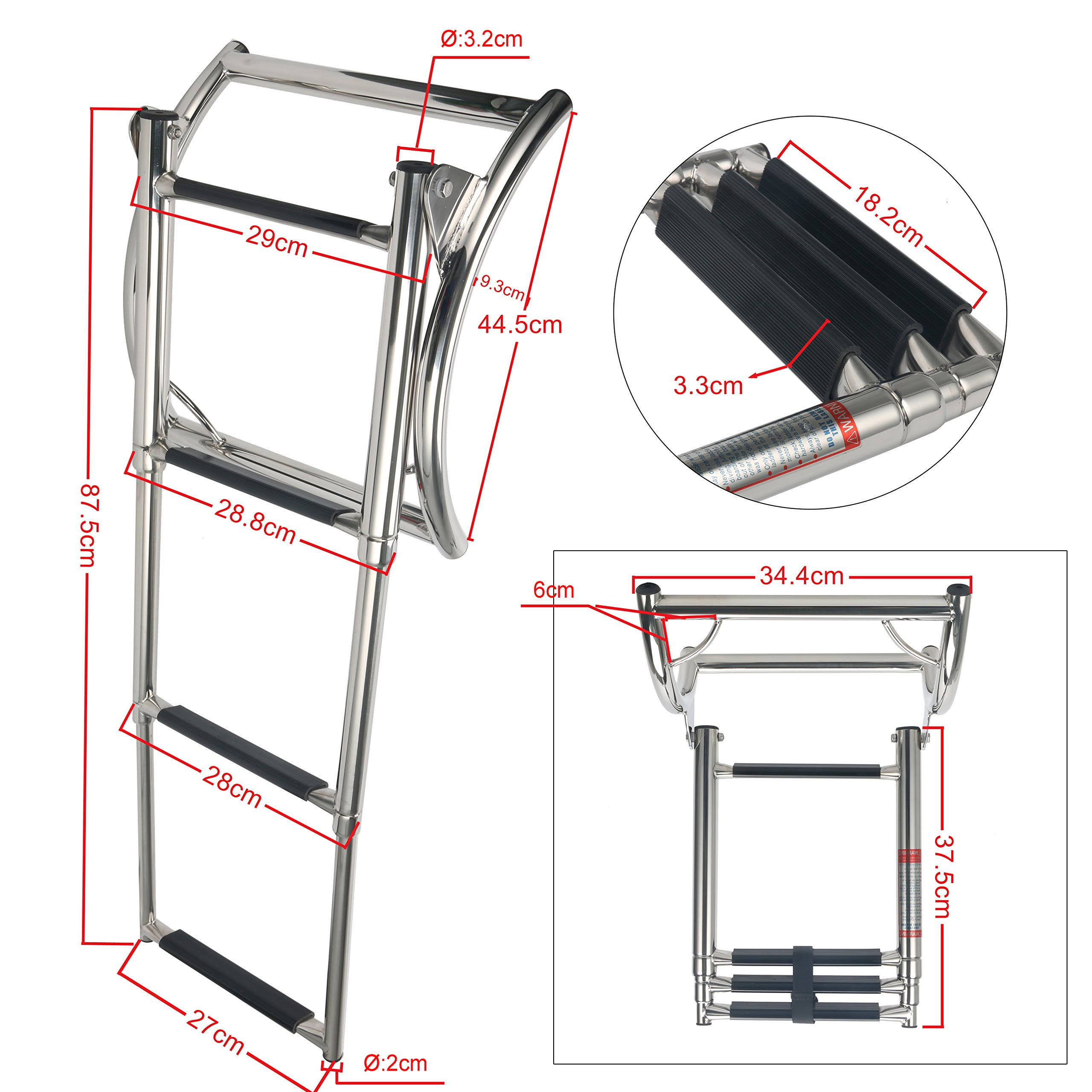 Amarine Made 3 Step Rib Ladder Stainless Steel Telescoping Swim Step