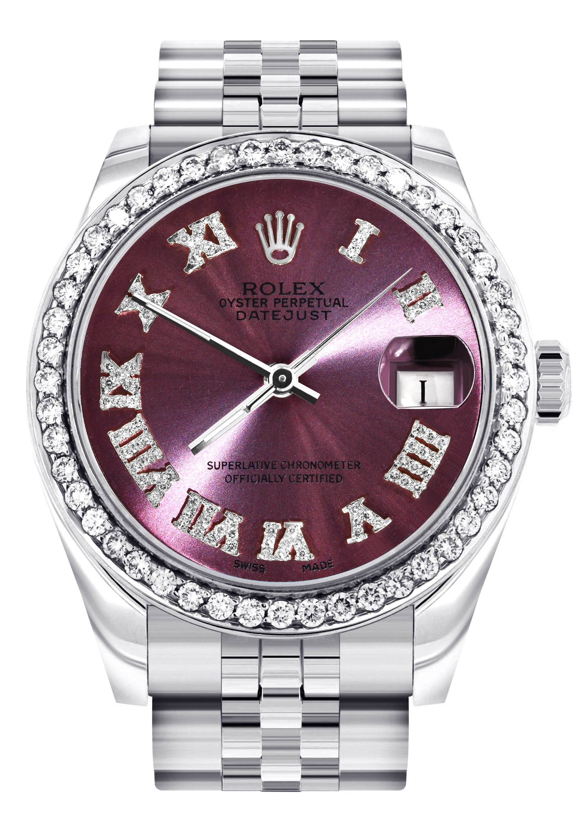 Diamond Rolex Watch | Diamond Bezel | 31MM | Purple Roman Diamond Dial ... Diamond Rolex Watch | Diamond Bezel | 31MM | Purple Roman Diamond Dial ...