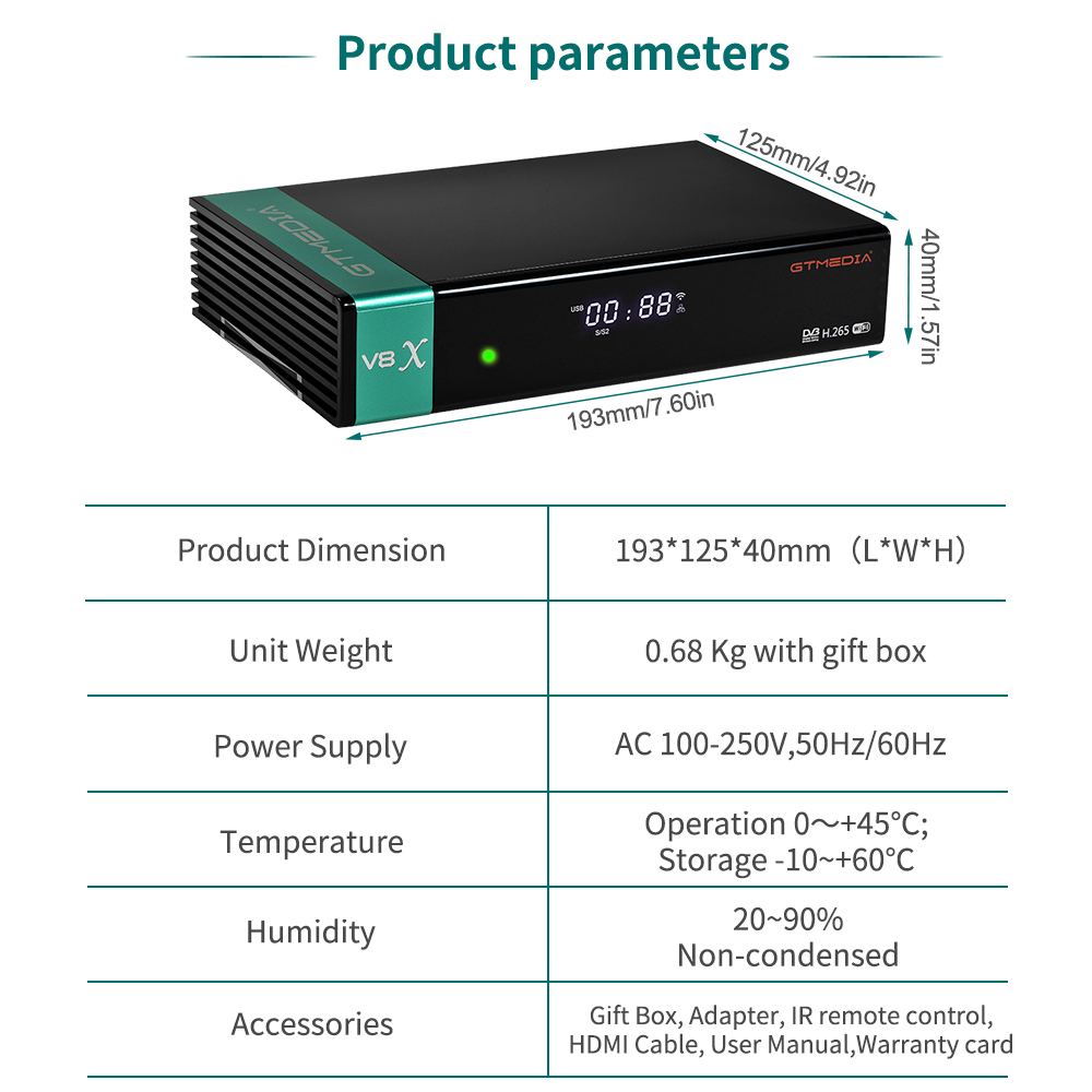 Original gtmedia V8X satellite receiver DVB-S2X built in wifi H.265 ...