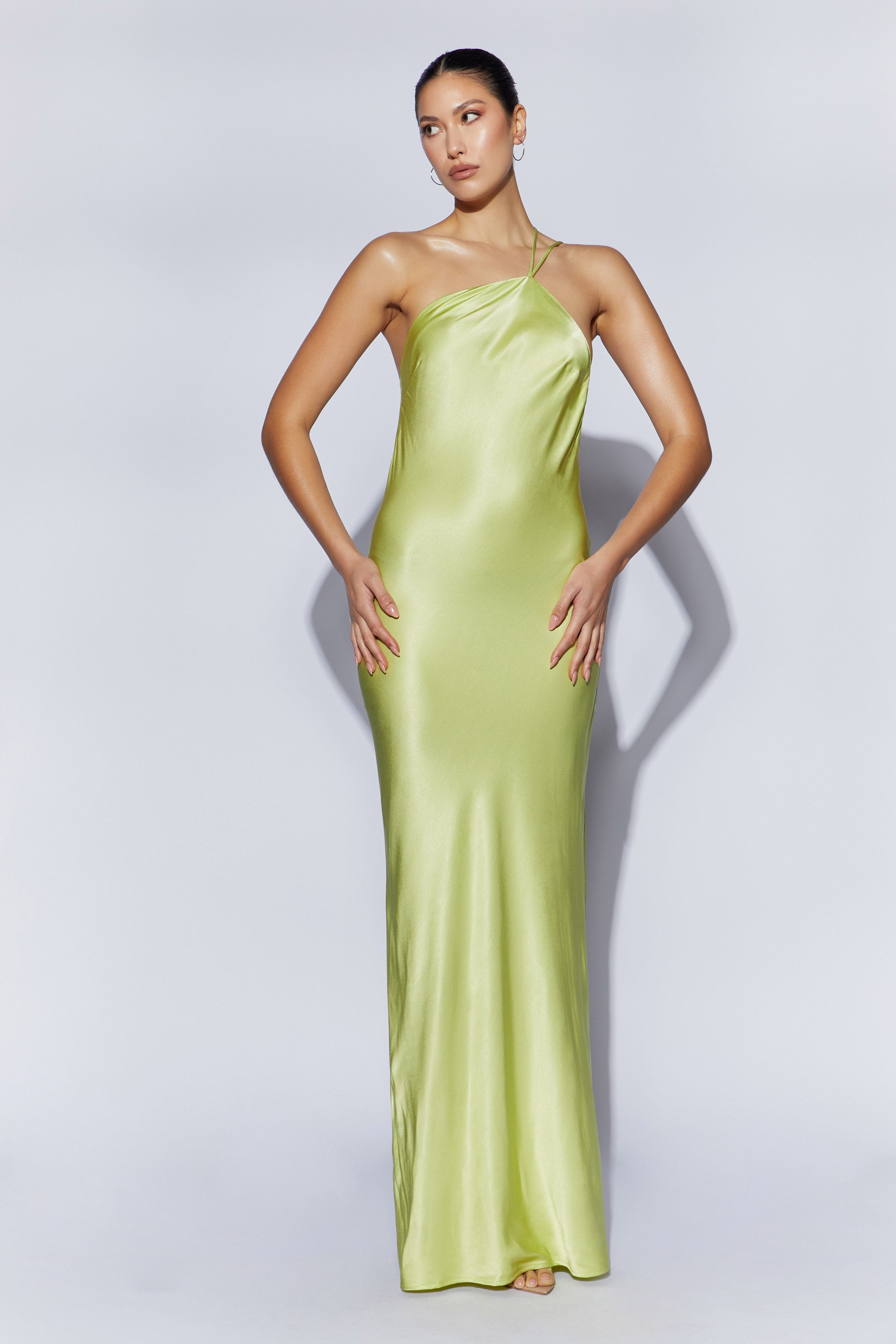 MESHKI Alena One Shoulder Maxi Dress - Pistachio Green - nearly-newlywed