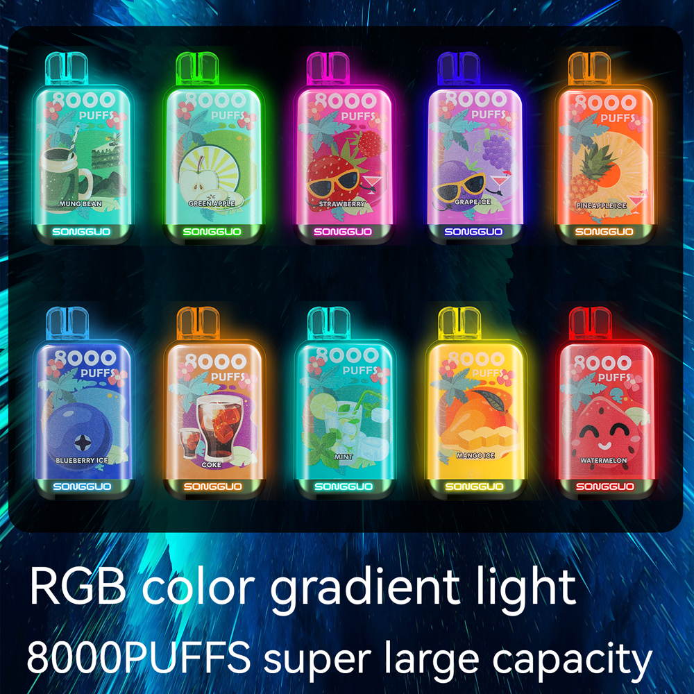 Colorful lighting 8000 puff Vape LED electronic cigarette pod rechargeable