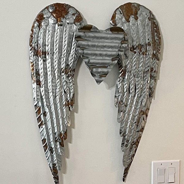Large Distressed Angel Wings Outdoor Metal Wall Decor