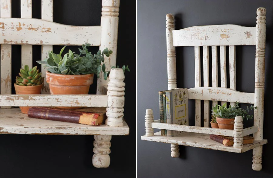 Distressed Wooden Chair Shelf