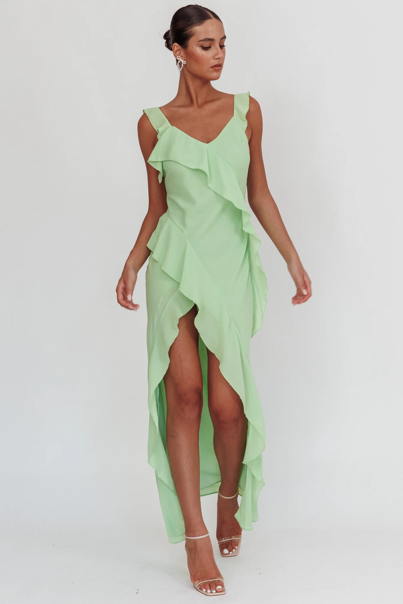 Johannson Ruffle Trim Maxi Dress Pistachio