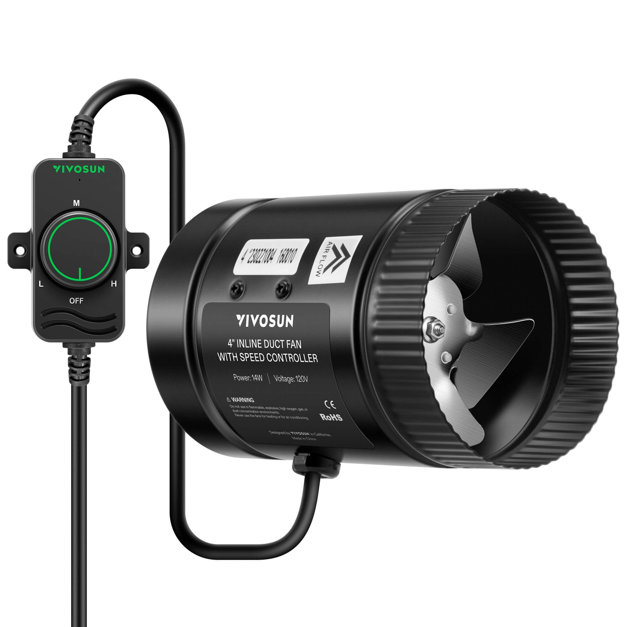 Inline Booster Duct Fan 8” 430 CFM with Speed Controller